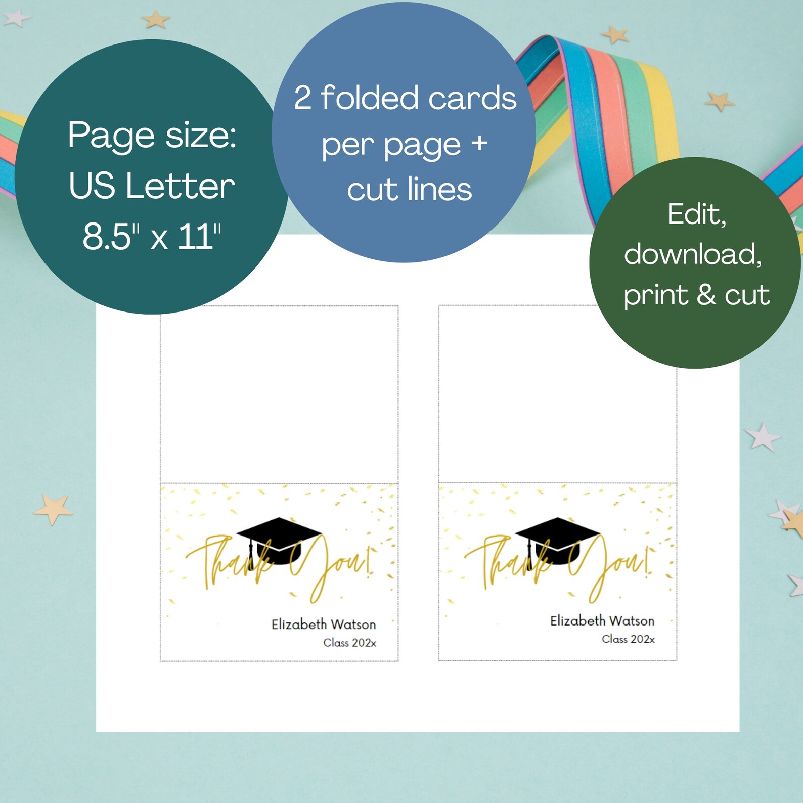 Folded Graduation Thank You Card Template, Personalized Graduation Card ...