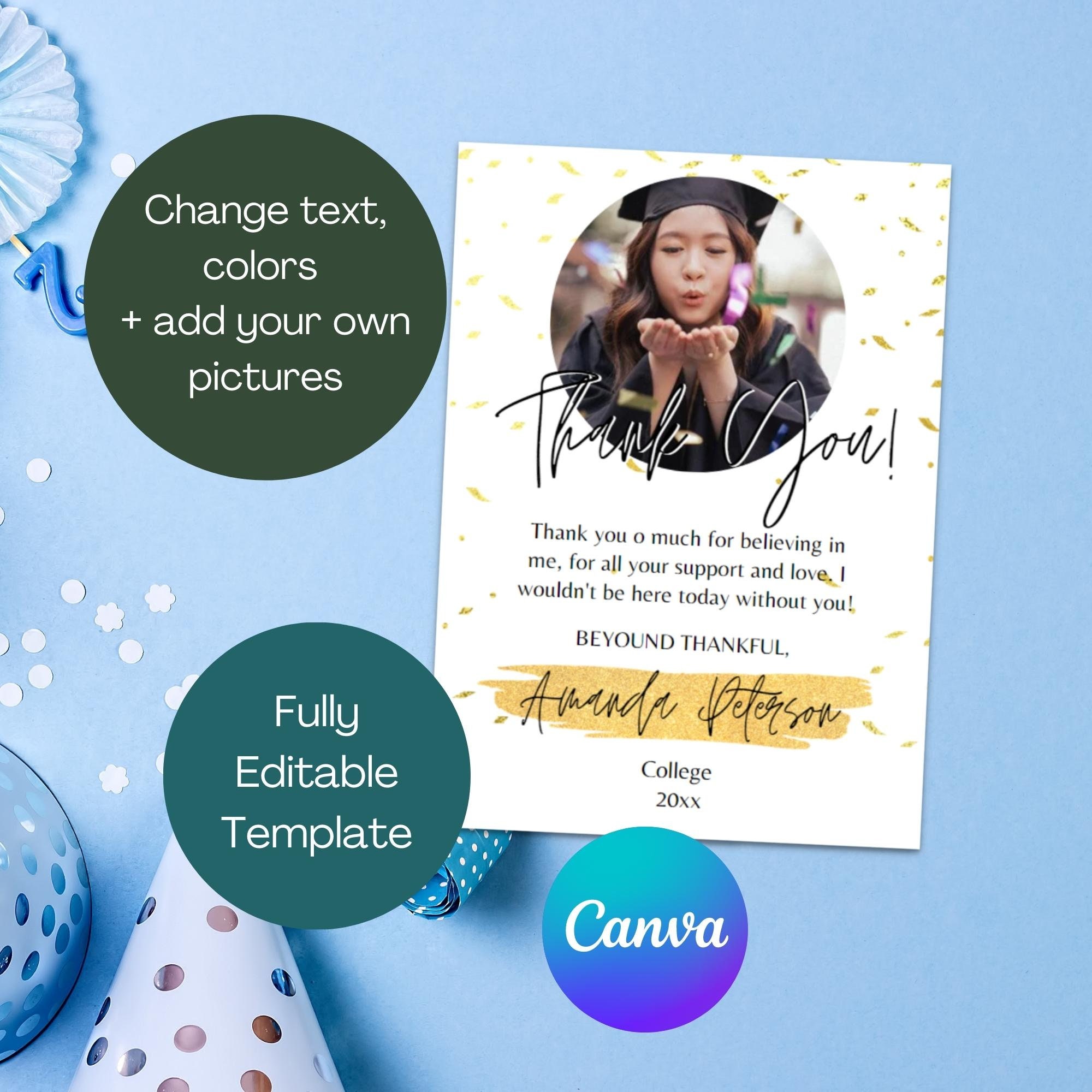 Graduation Thank You Card Template, Personalized Graduation Card With ...