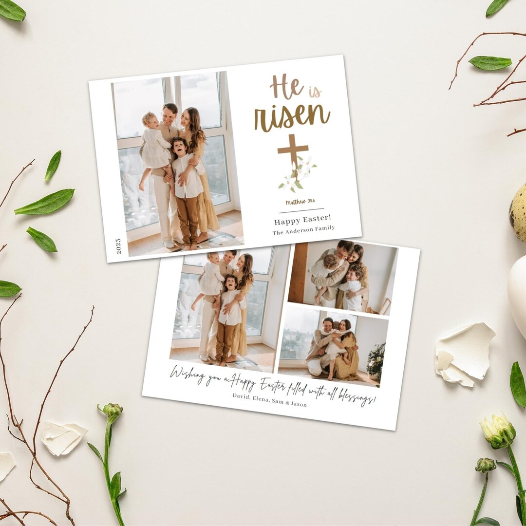 Printable Easter Family Photo Card: Editable Canva Template (7x5) - Etsy