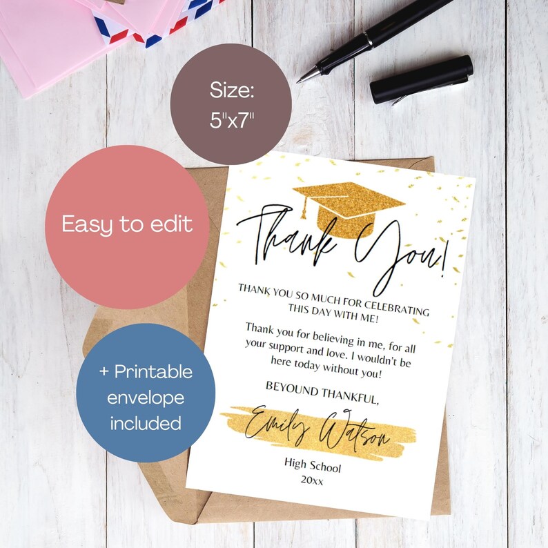 Graduation Thank You Card Template Personalized Graduation - Etsy
