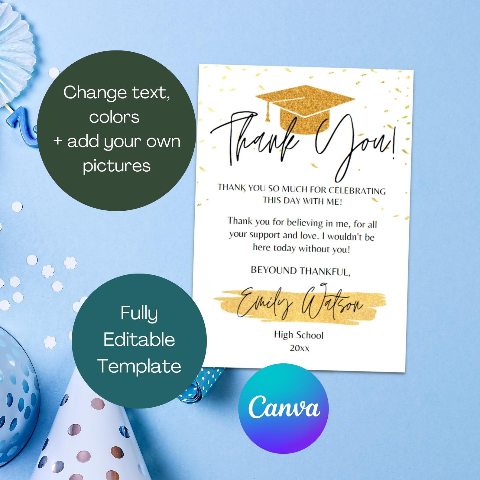 Graduation Thank You Card Template Personalized Graduation - Etsy