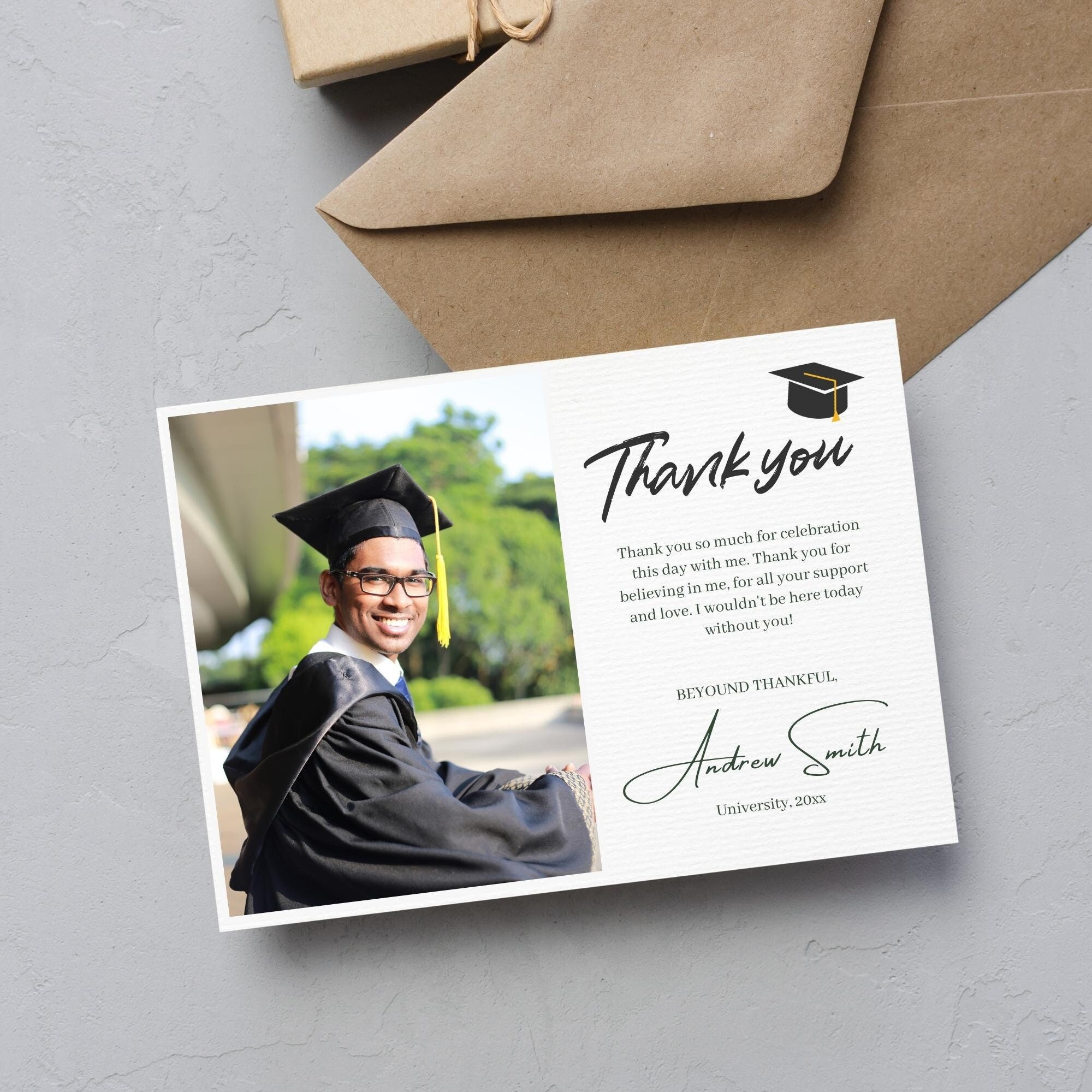 Graduation Thank You Card Template, Personalized Graduation Card With ...