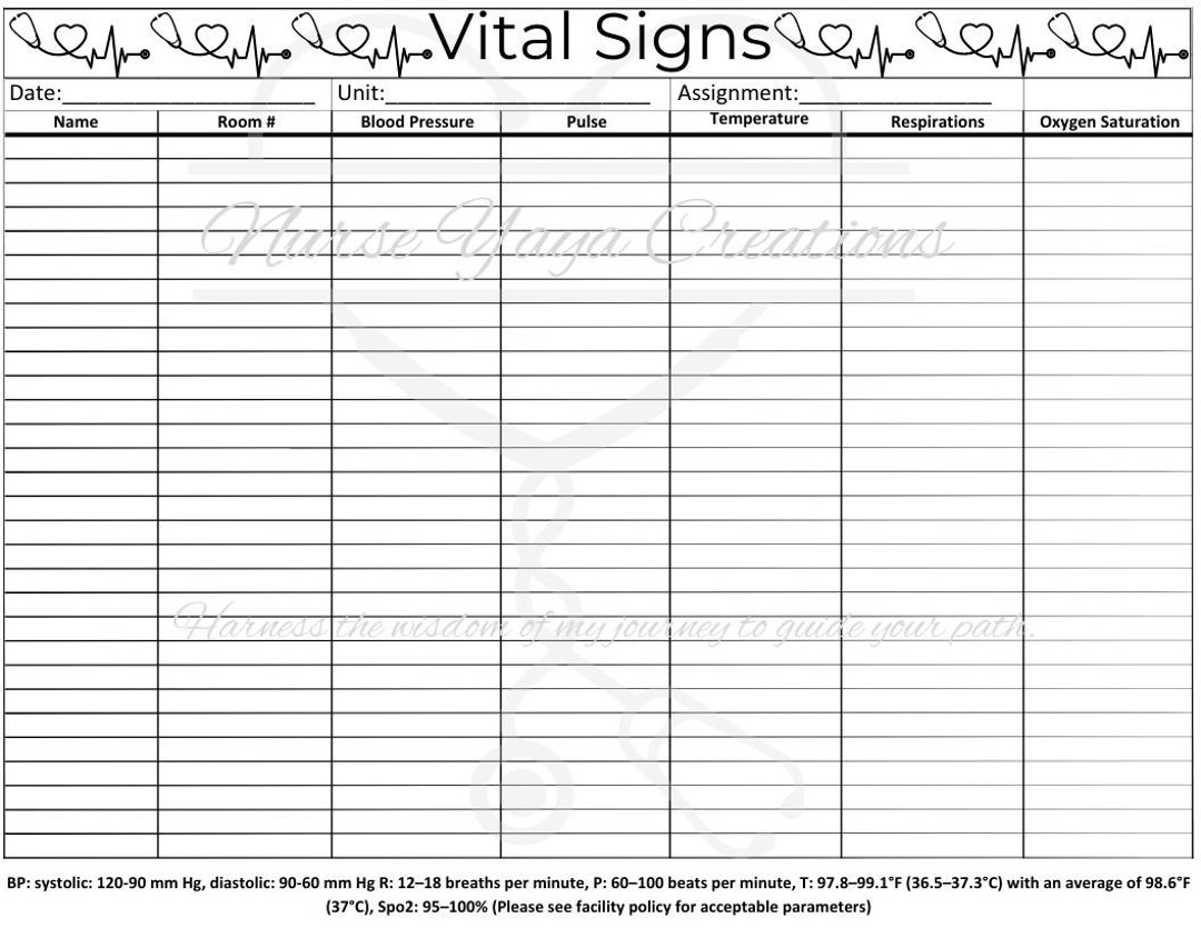 Nursing Vital Sign Sheets - Etsy