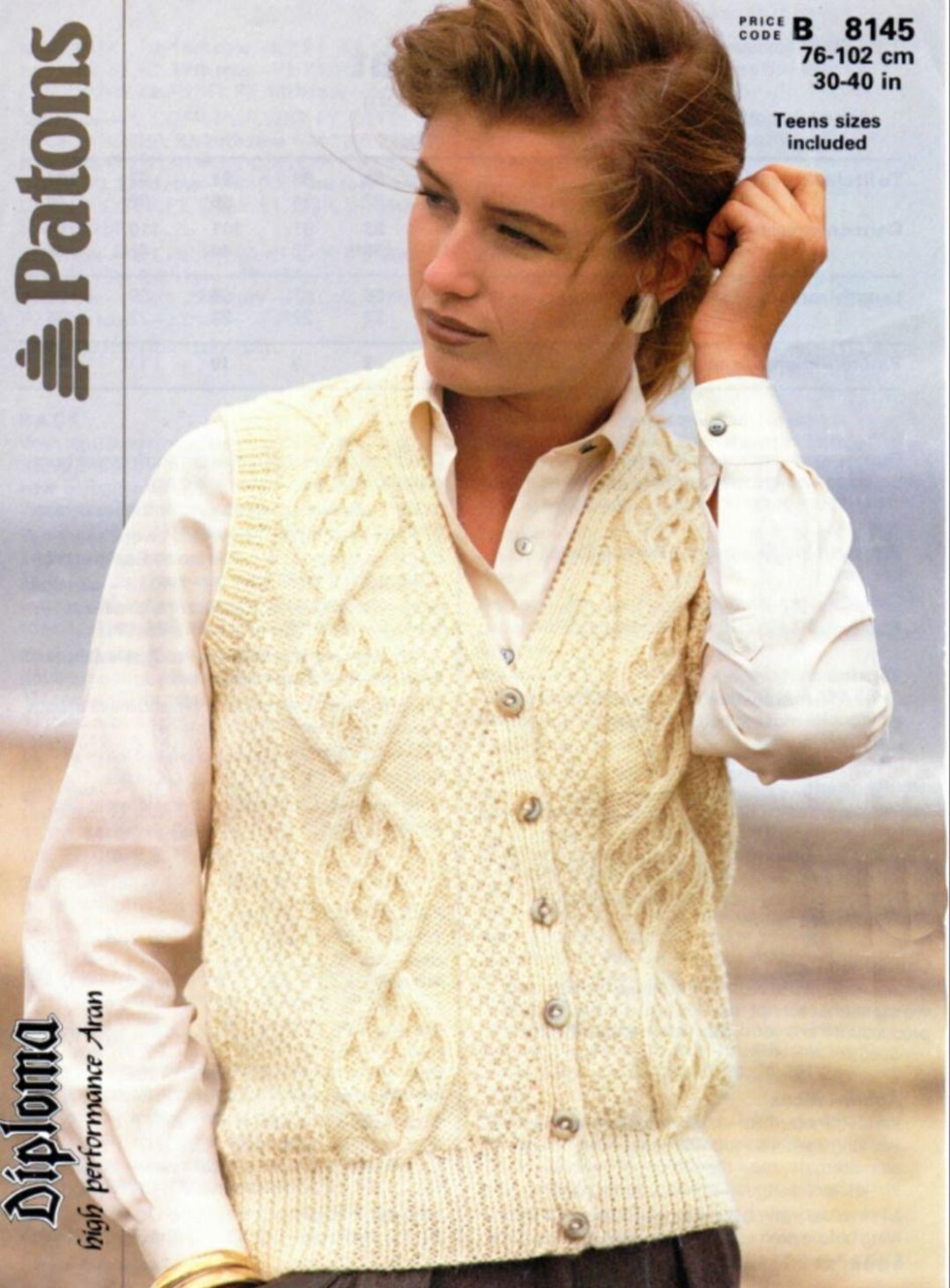 Waistcoat Vest Aran Knitting Pattern Women Ladies Summer Sleeveless ...