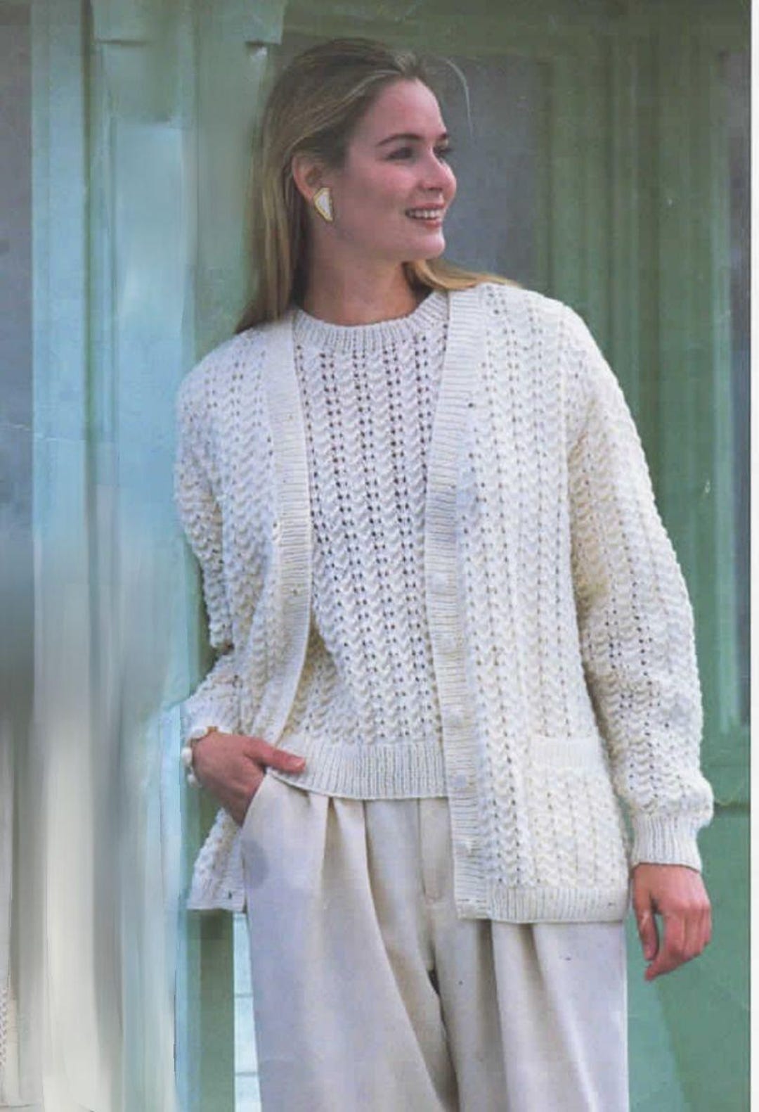 Knitting Lace Cardigan Top Pattern: Women's Knit Set (PDF Download) - Etsy
