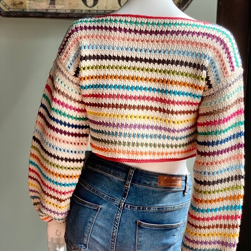 Cropped Sweater Crochet Pattern Colorful Sweater Easy - Etsy
