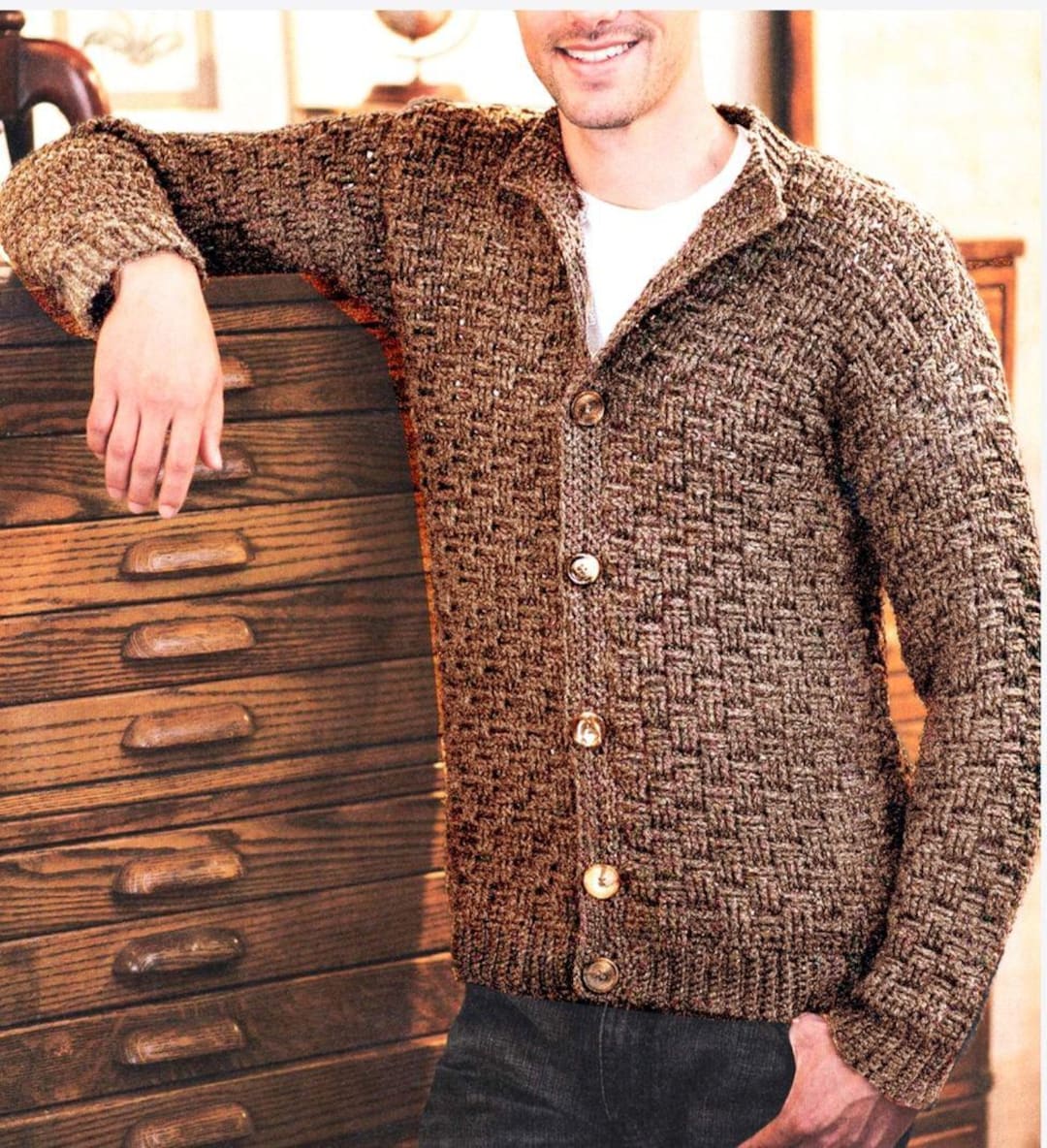 Men's Textured Crochet Cardigan Pattern: Easy Simple Design (PDF ...
