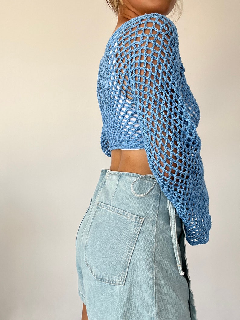 Crochet Mesh Crop Cardigan Pattern, Long Sleeve (PDF) - Etsy