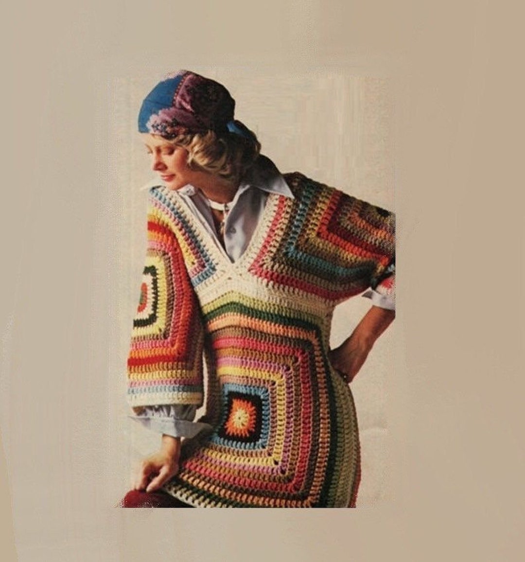 Crochet Dress Pattern, Dress Granny Squares, Tunic Crochet Pattern, Top ...