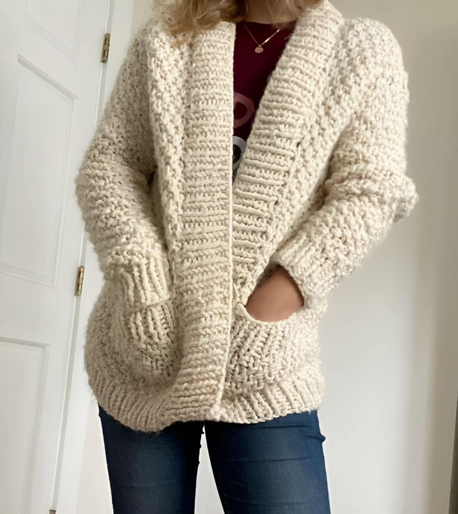 Easy Knit Cardigan Pattern: Women's Sweater With Pockets (PDF) - Etsy