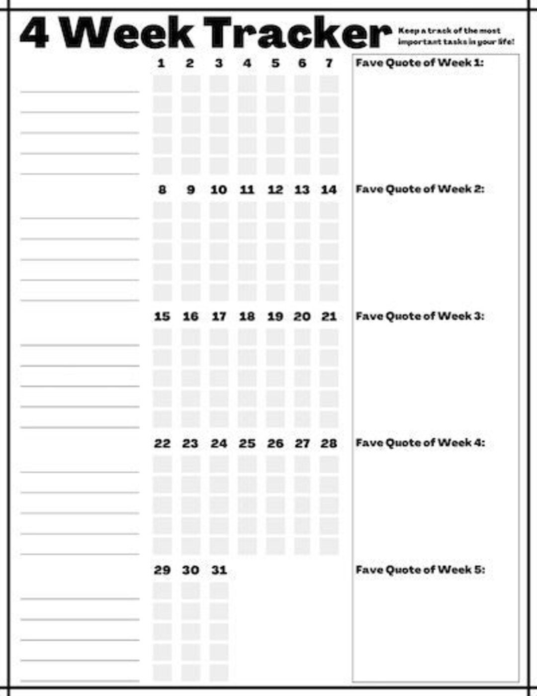 Basic Daily Tracker With Quotes Section - Printable PNG - Etsy