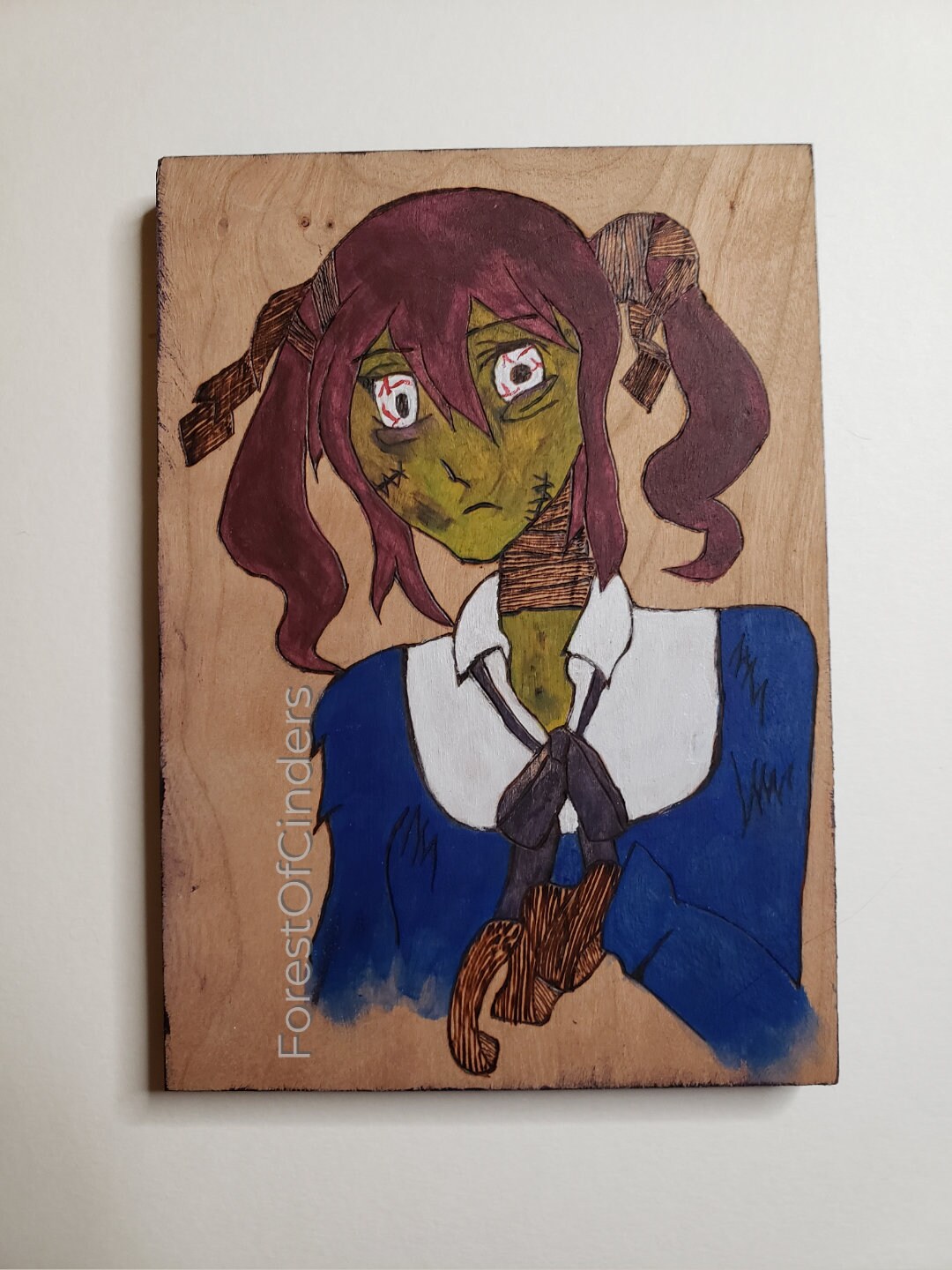 Original "zombie Girl" 6.5x4.5in Acrylic and Pyrography on Cherry Oak ...