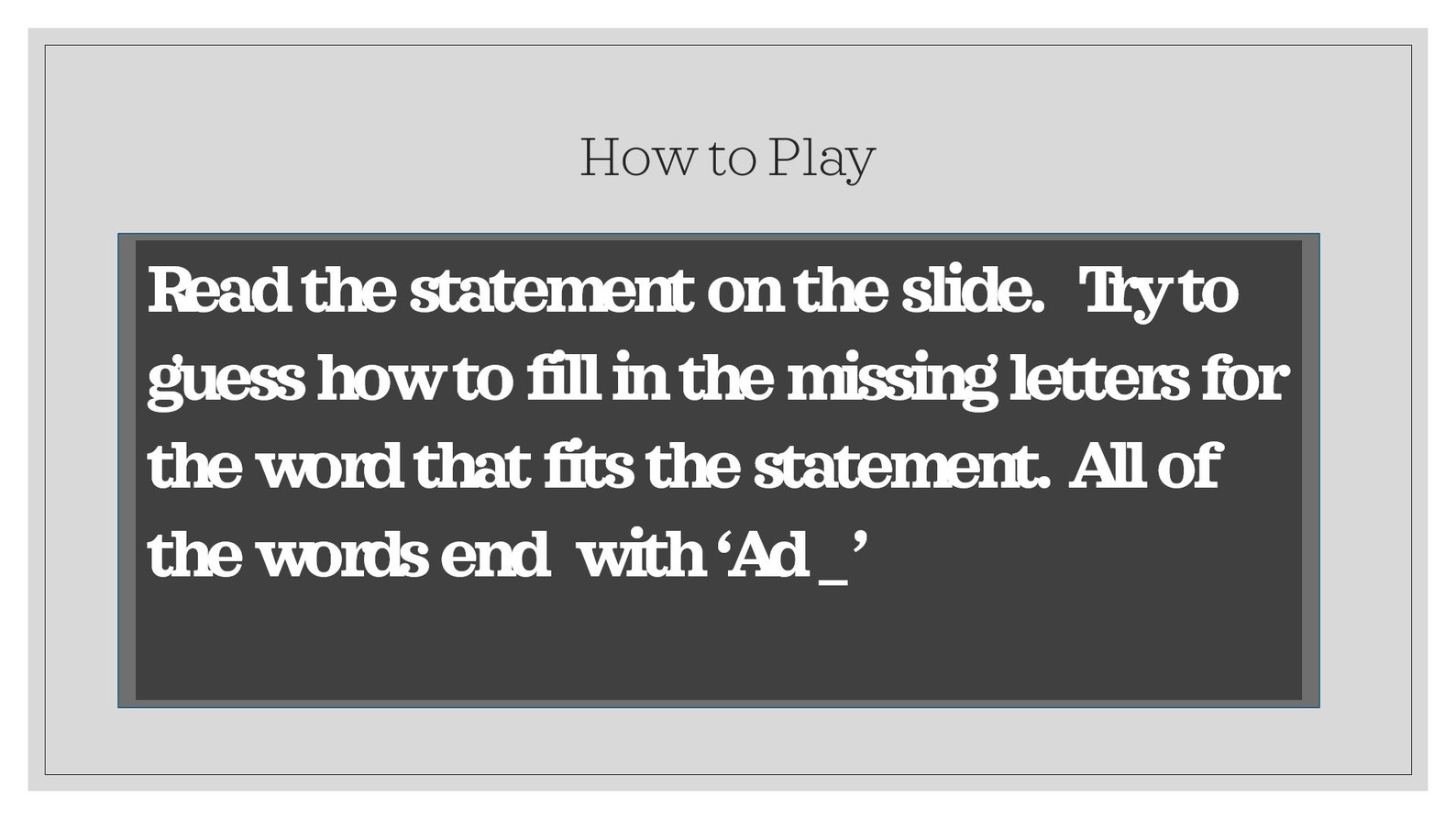 Easy Powerpoint Based Game for Senior Activity Programs Finish Words ...