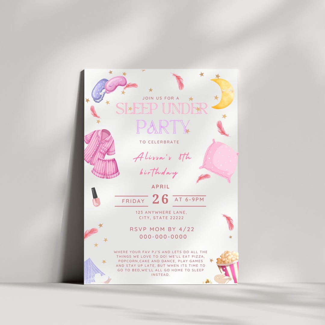 Editable Sleep Under Birthday Invitation| Sleepover Birthday Invite ...