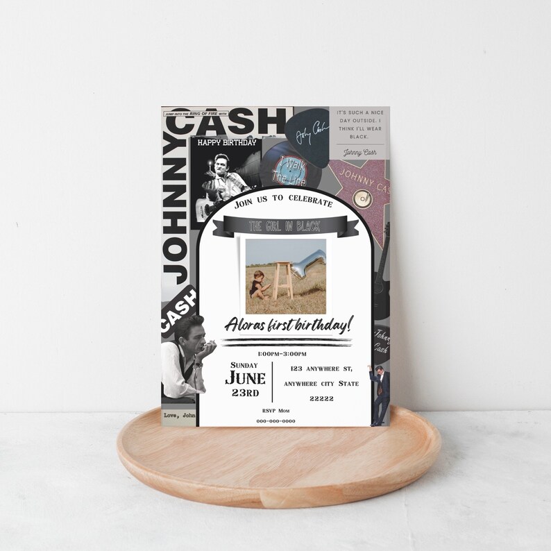 Johnny Cash Themed Birthday Invitation | Editable Canva Template| Girl ...