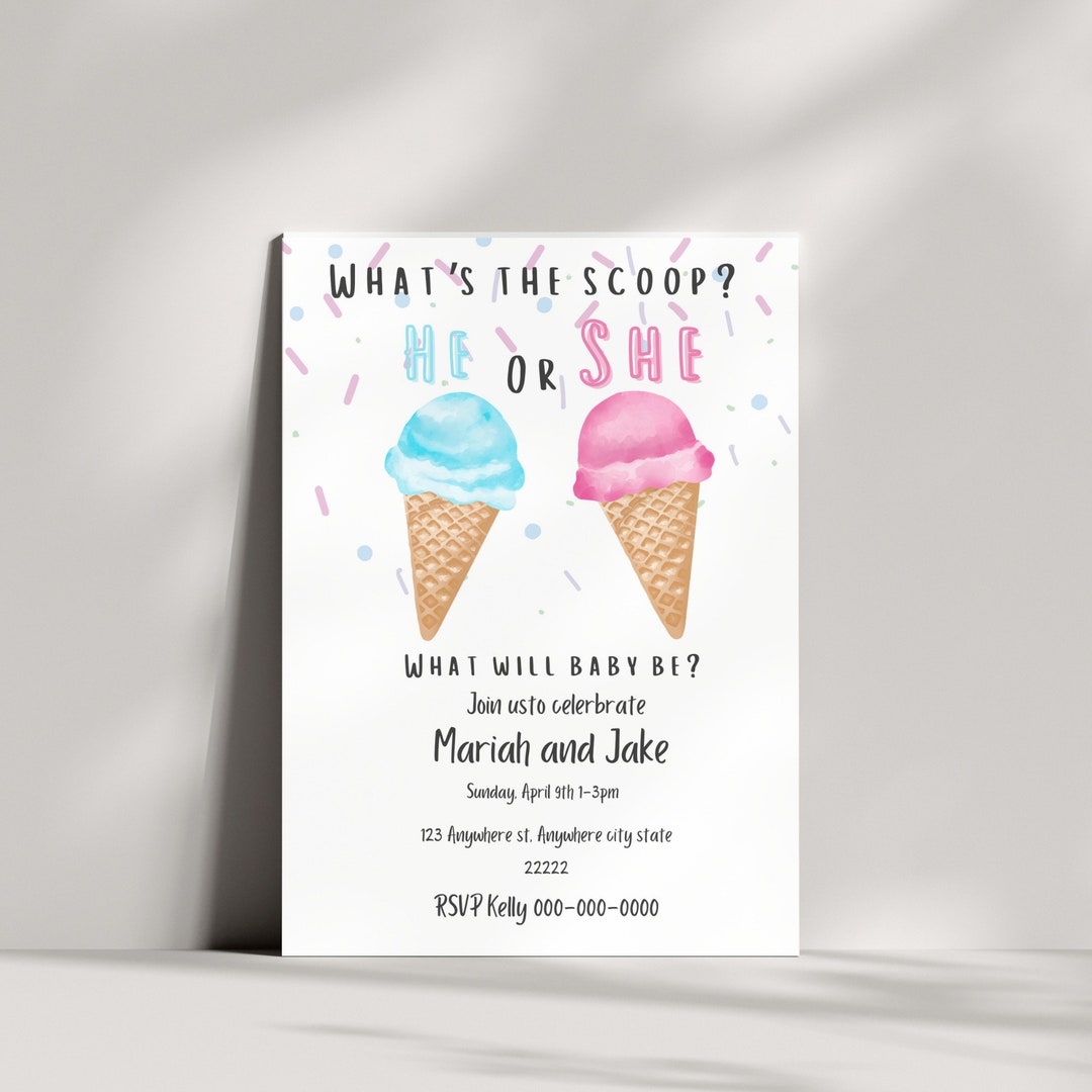 What’s the Scoop Gender Reveal Invitation | Gender Reveal Party ...
