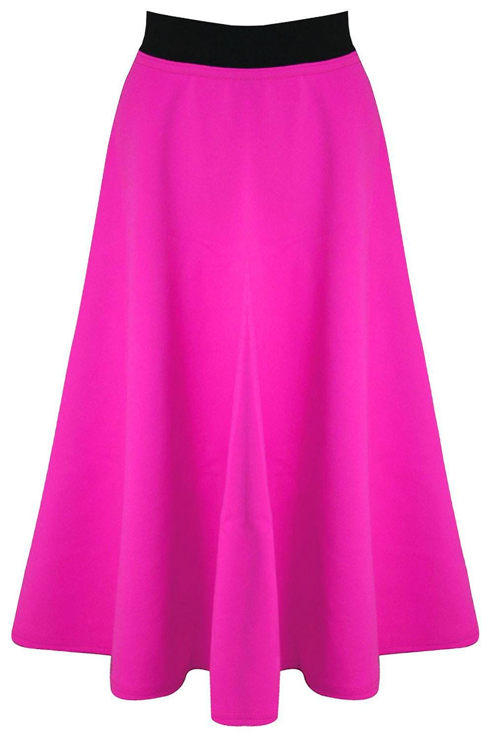 New Women' Ladies High Elastic Stretch Swing Flared Midi Skater Skirt ...