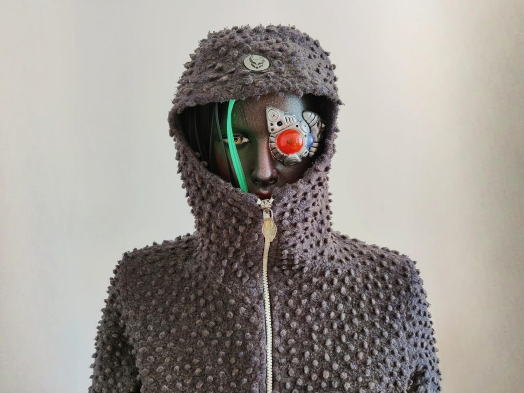 Y2K Cyberdog Bubble Texture Zip Mask Hoodie Cyber Goth Rave - Etsy
