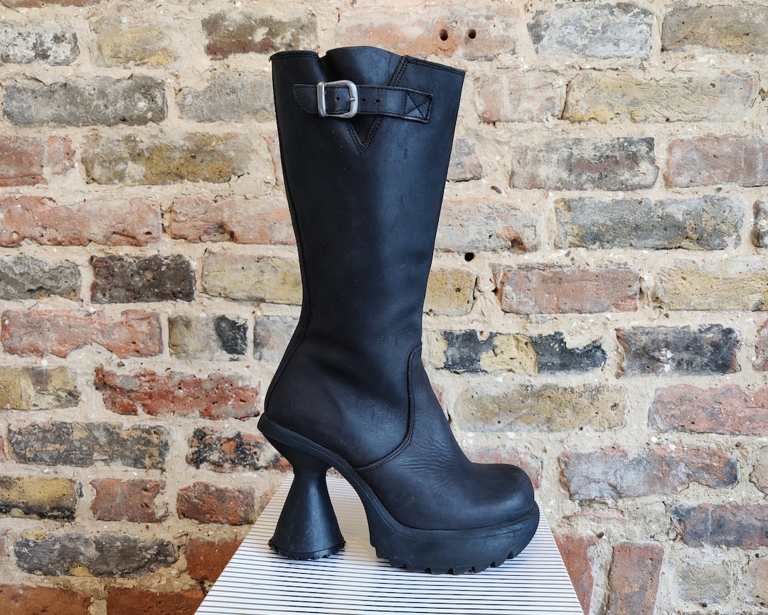 Shelly's Vintage Y2K Black Leather Platform Cone Heel Cyber Goth ...