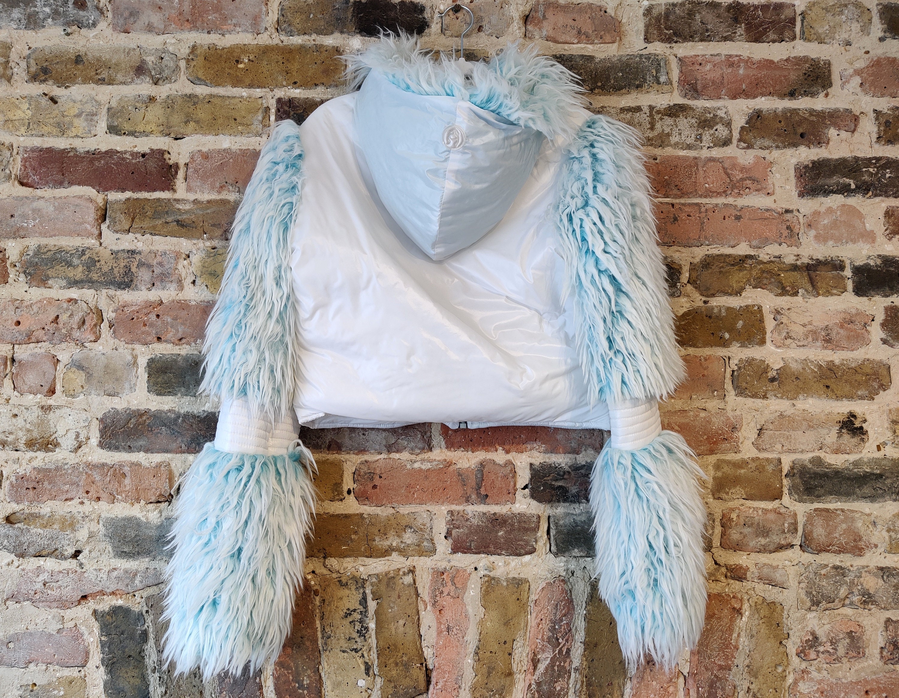 Cyberdog Y2K Blue White Faux Fur Fluffy Cyber Goth Rave Hooded Puffer ...