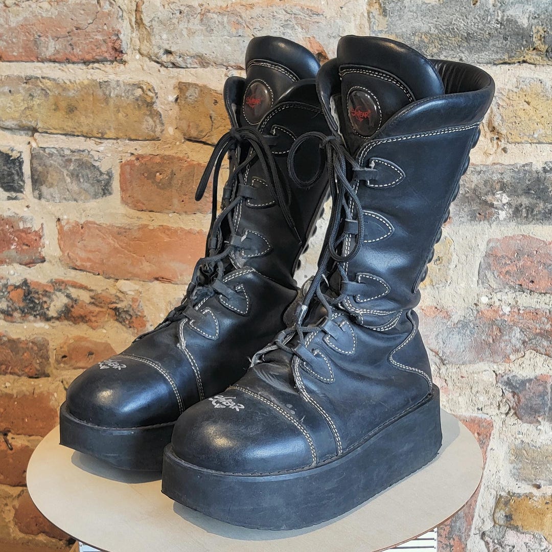 Swear Truck Platform Black Lace up Alternative Cyber Goth Rave Knee ...