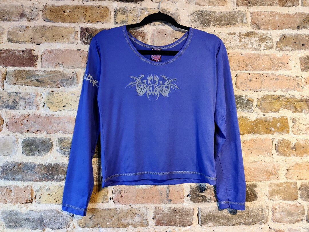 Vintage Kameleon Indigo Purple Goth Rave Cyber Long Sleeve Stretch Top ...
