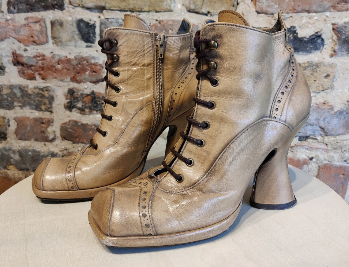 Vintage Shelly's Tan Beige Brown Victorian Style Witchy Ankle Boots - Etsy