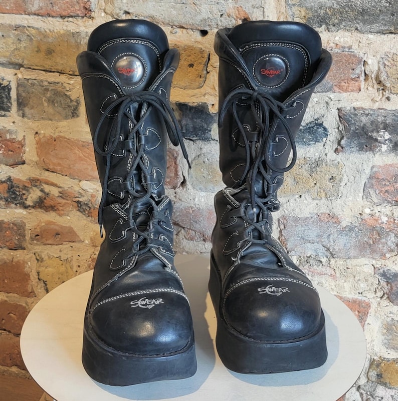 Swear Truck Platform Black Lace up Alternative Cyber Goth Rave Knee ...