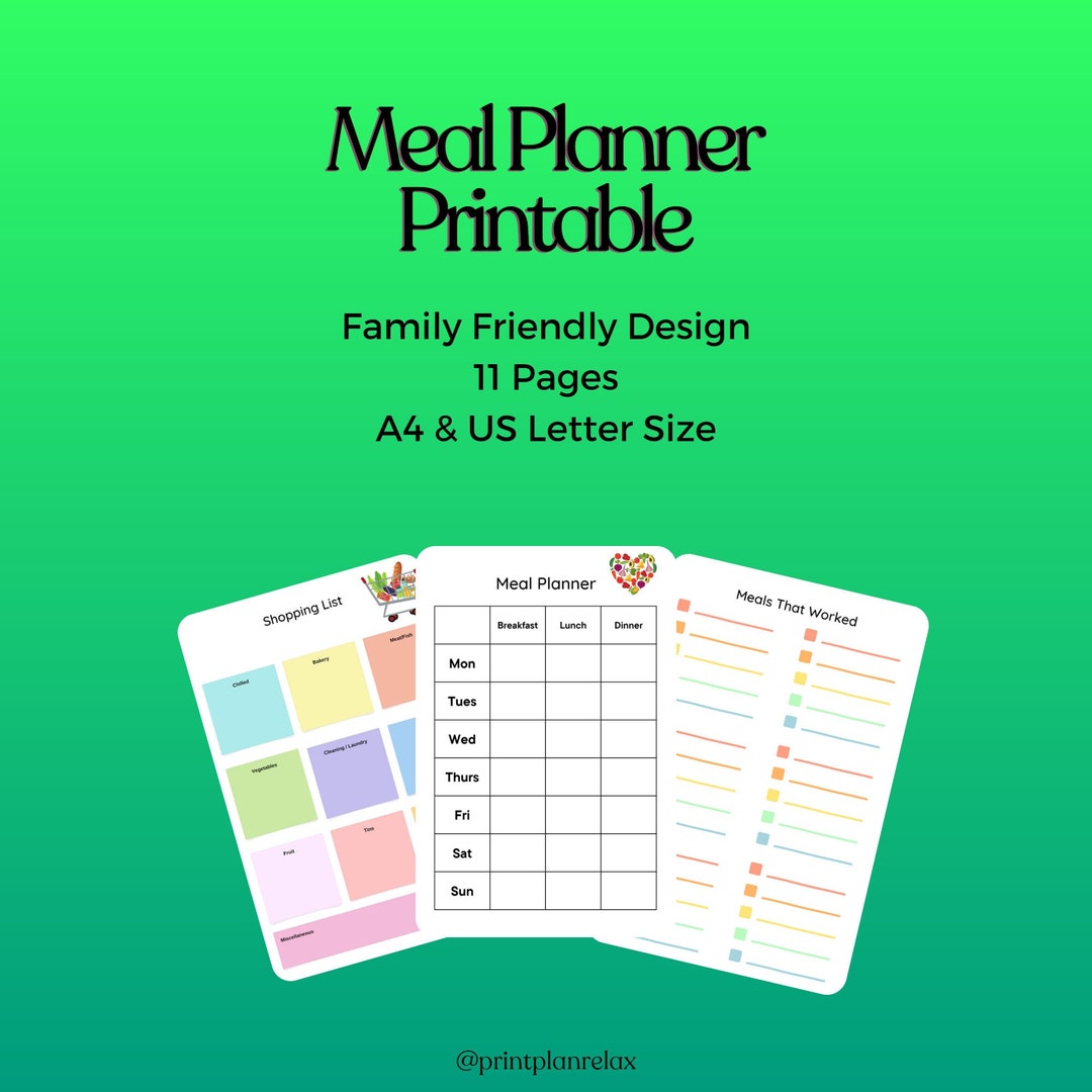 Meal Planner Printable PDF A4 and US Letter Size, Food Diary, Food ...