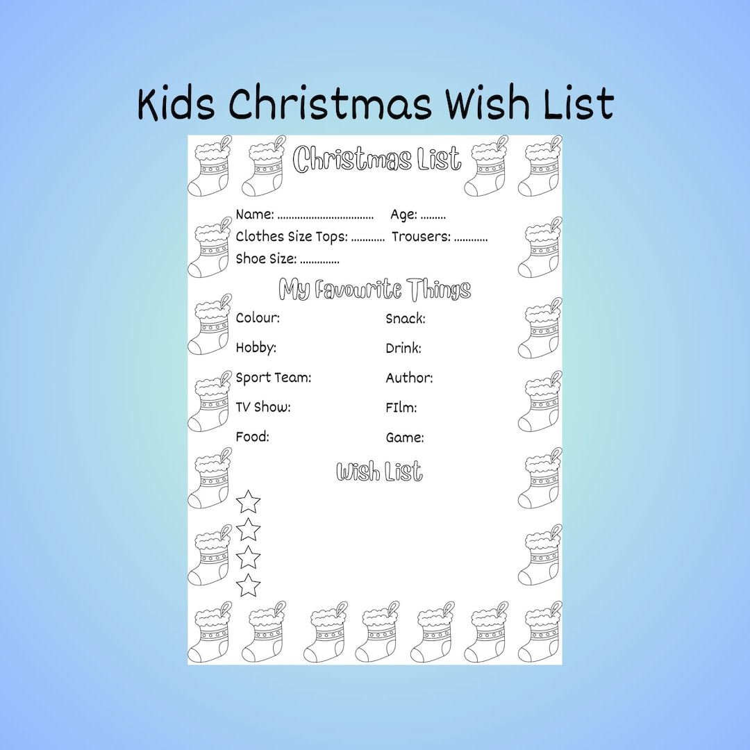 Kids Christmas Wish List Printable - A4 and US Letter Size - Colorable ...
