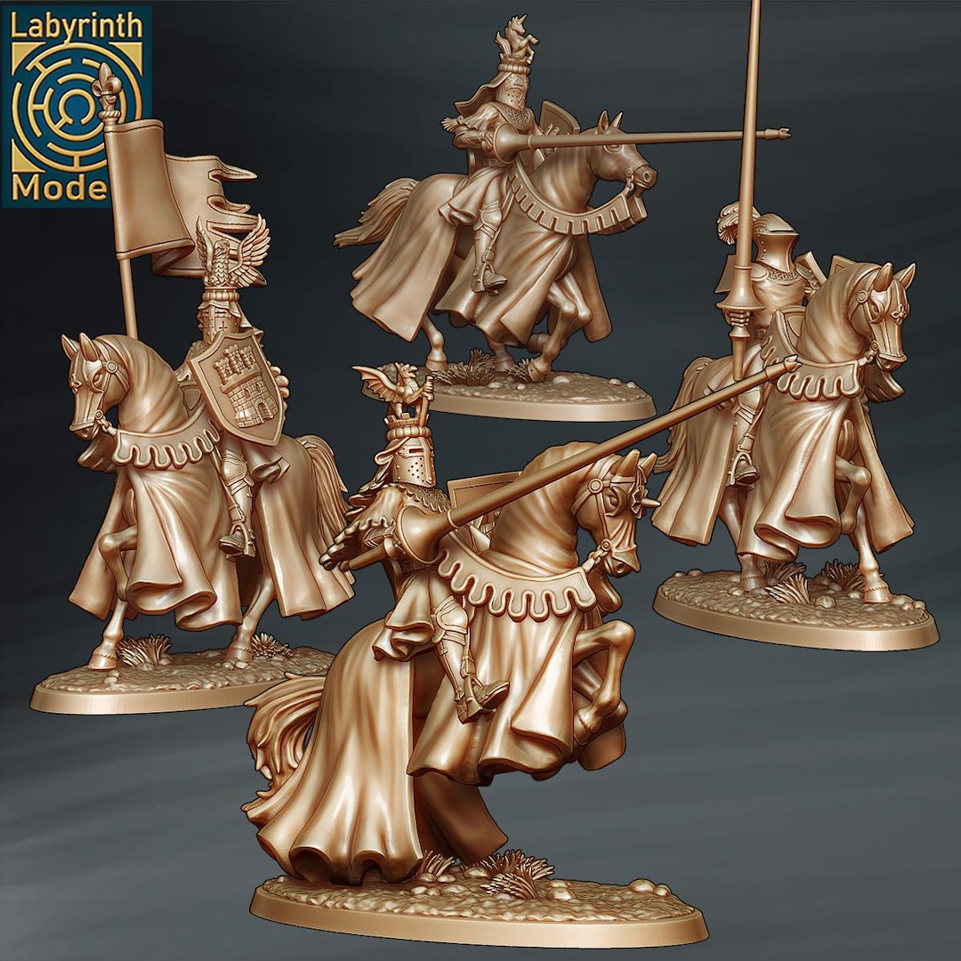 Jousting Knights Unit - Set of 4 Multipart Miniatures - D&D Fantasy RPG ...