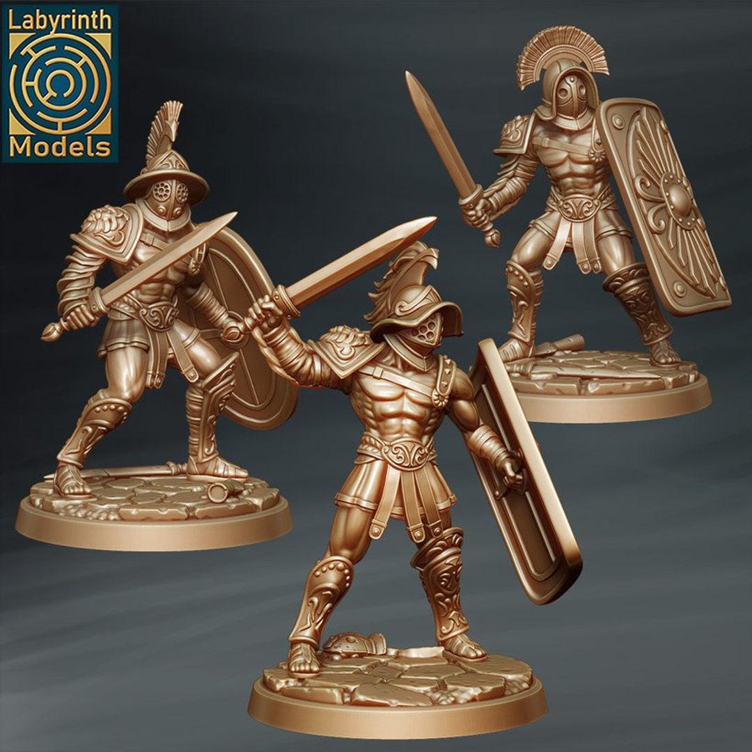 Secutors Gladiators Unit - Set of 3 Multipart Miniatures - D&D Fantasy ...