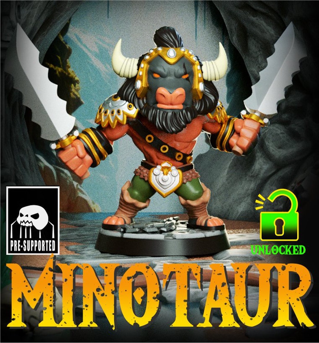 Minotaur - Chibi Style Miniature (includes Base) - 3D Printed Miniature ...