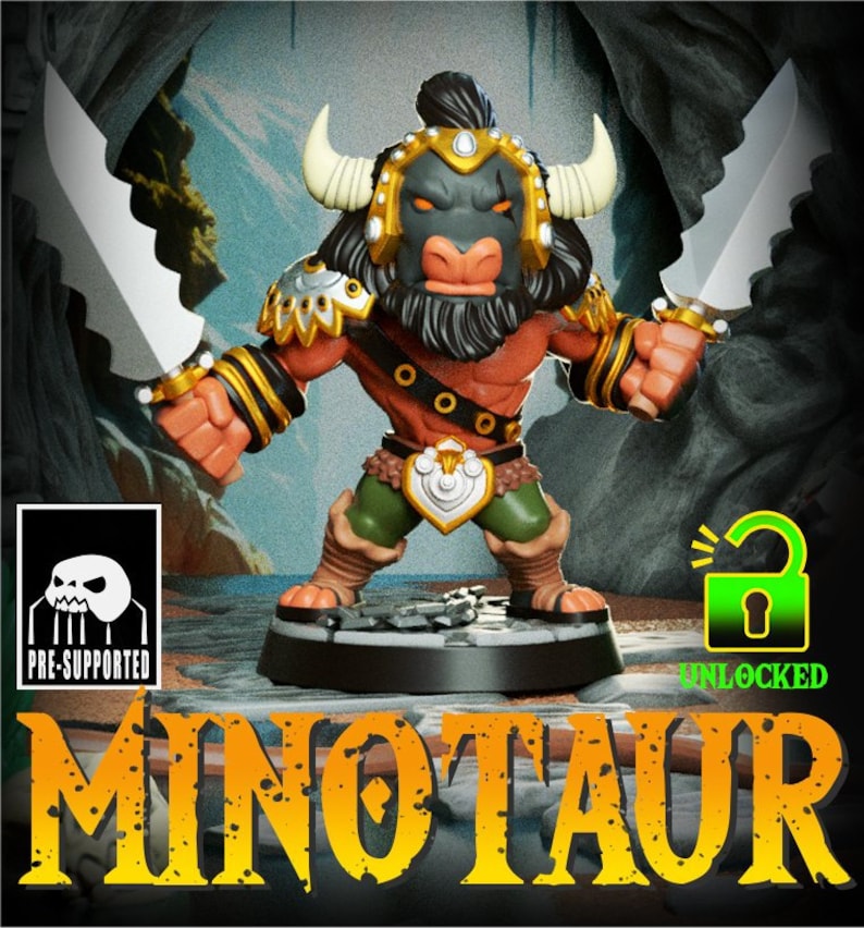 Minotaur Chibi Style Miniature Includes Base 3d Printed Etsy