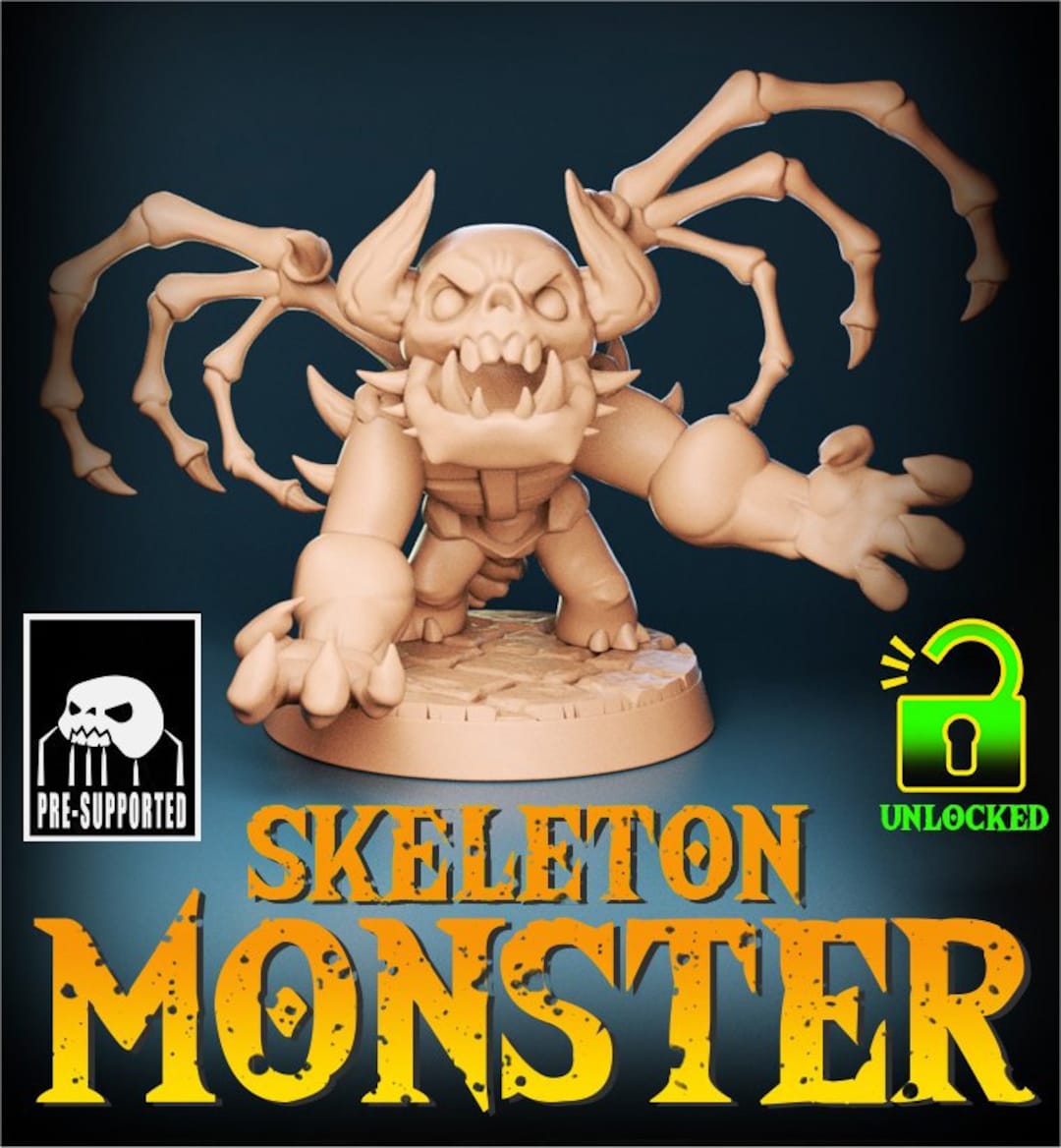 Skeleton Monster - Chibi Style Miniature (includes Base) - 3D Printed ...