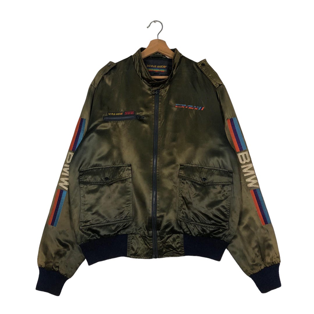 PICK!!! Vintage Satin Bomber Jumper Jacket Style Auto BMW Bomber Zipper ...