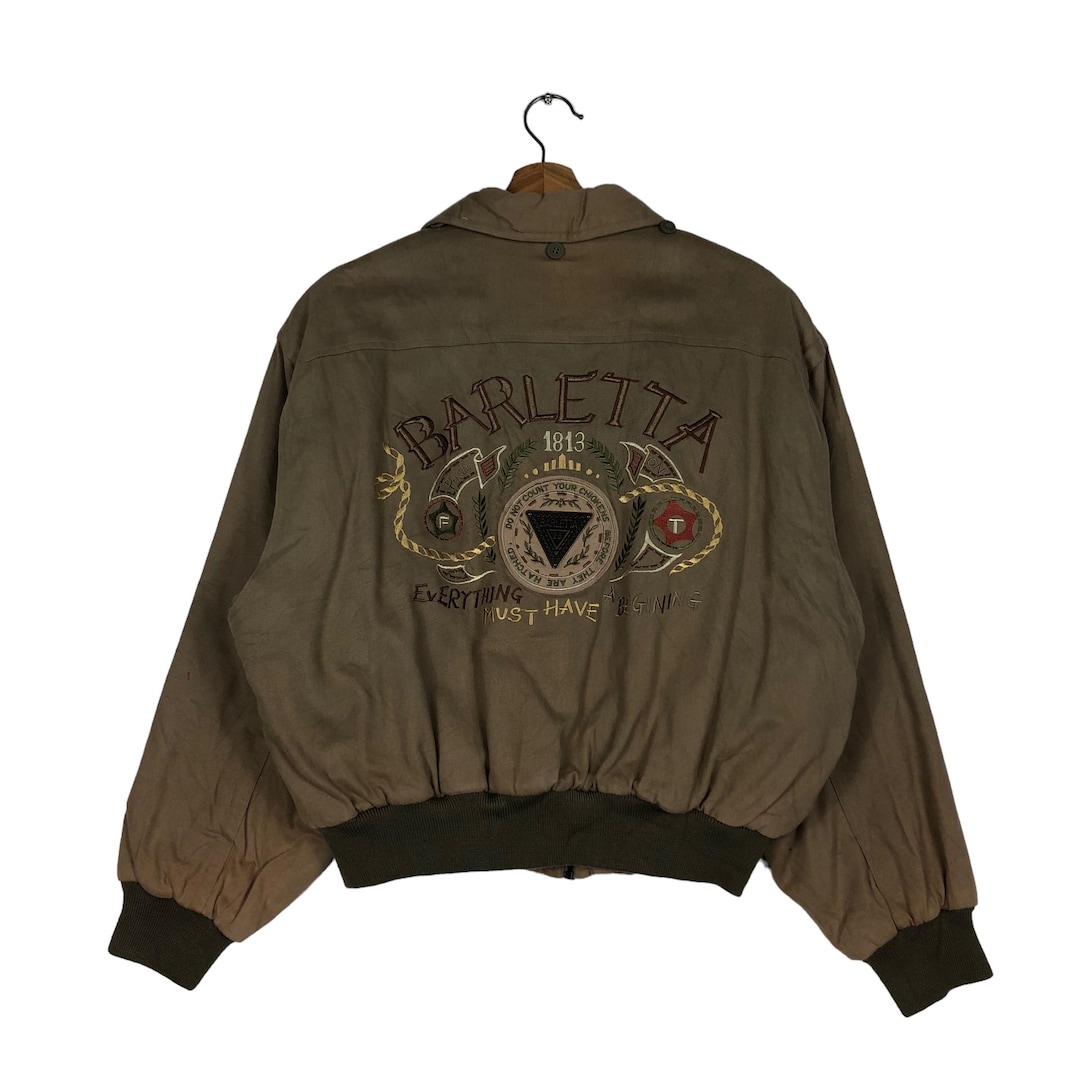 Vintage Cropped Biker Bomber Jacket Flat Barletta Big Logo Over Design ...
