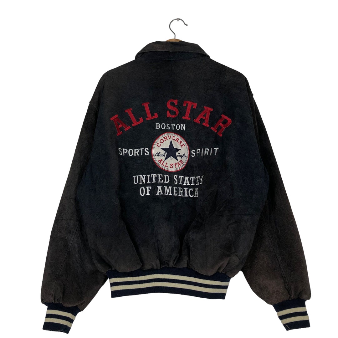 Vintage Bomber Jacket Leather Converse Boston Mass All Star - Etsy