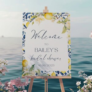 Editable Mediterranean Bridal Shower Welcome Sign, Positano, Blue Tile ...