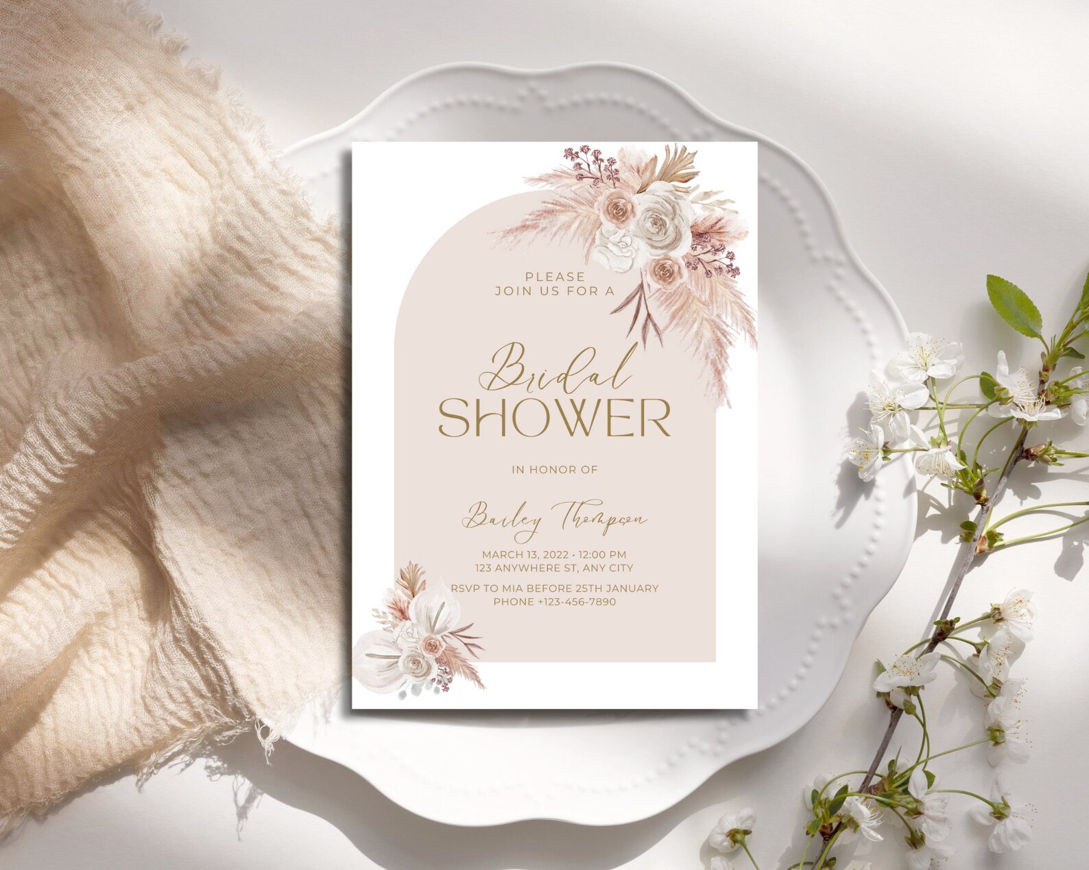 Boho Bridal Shower Invitation, Bridal Shower Invitation, Digital Bridal ...