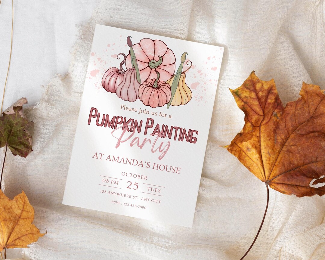 Editable Pumpkin Painting Party Invite, Template for Halloween Party ...