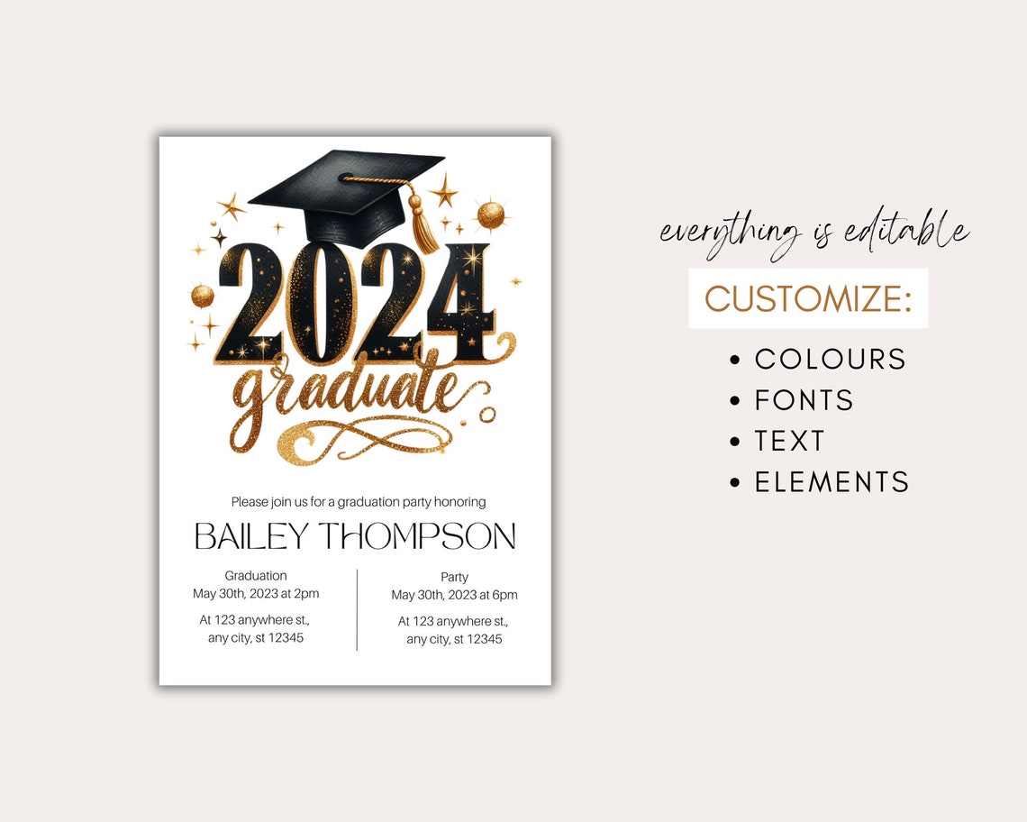 Graduation Invitation, Graduation Announcement Template, High School ...