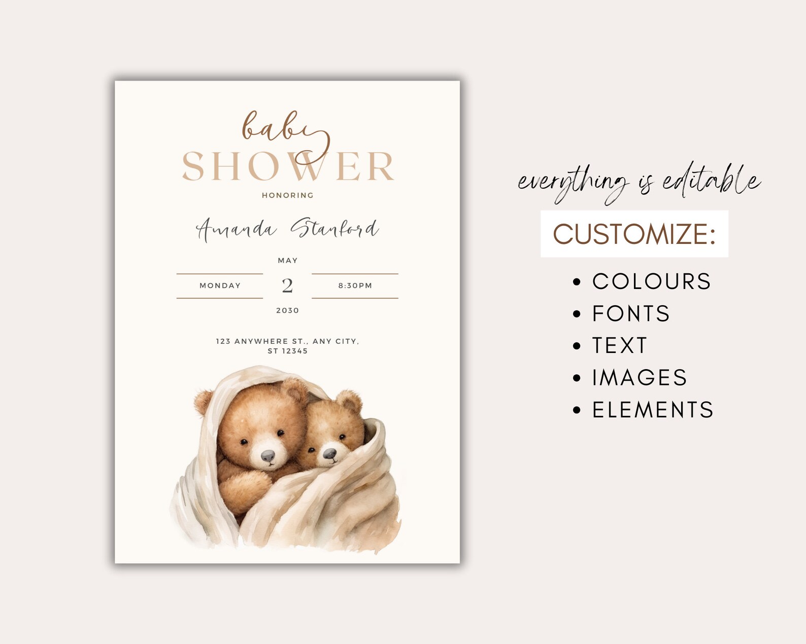 Teddy Bear Baby Shower Invitation, Boy Bear Baby Shower Invitation ...