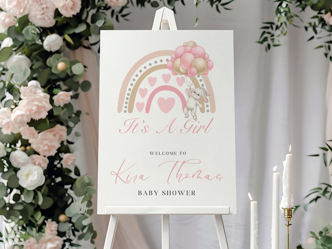 It's A Girl Baby Shower Welcome Sign, Boho Baby Shower Sign Template ...