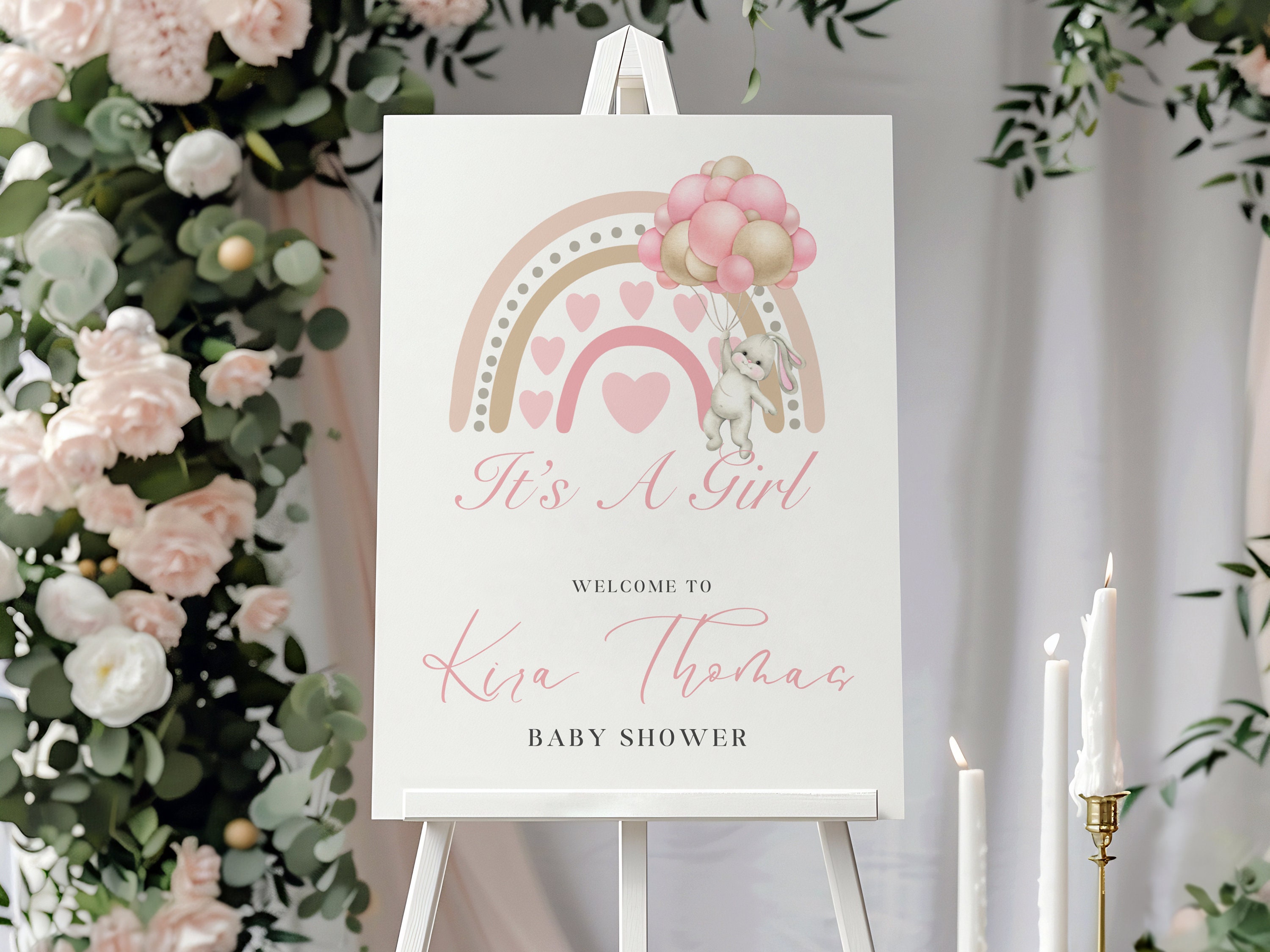 It's A Girl Baby Shower Welcome Sign, Boho Baby Shower Sign Template ...