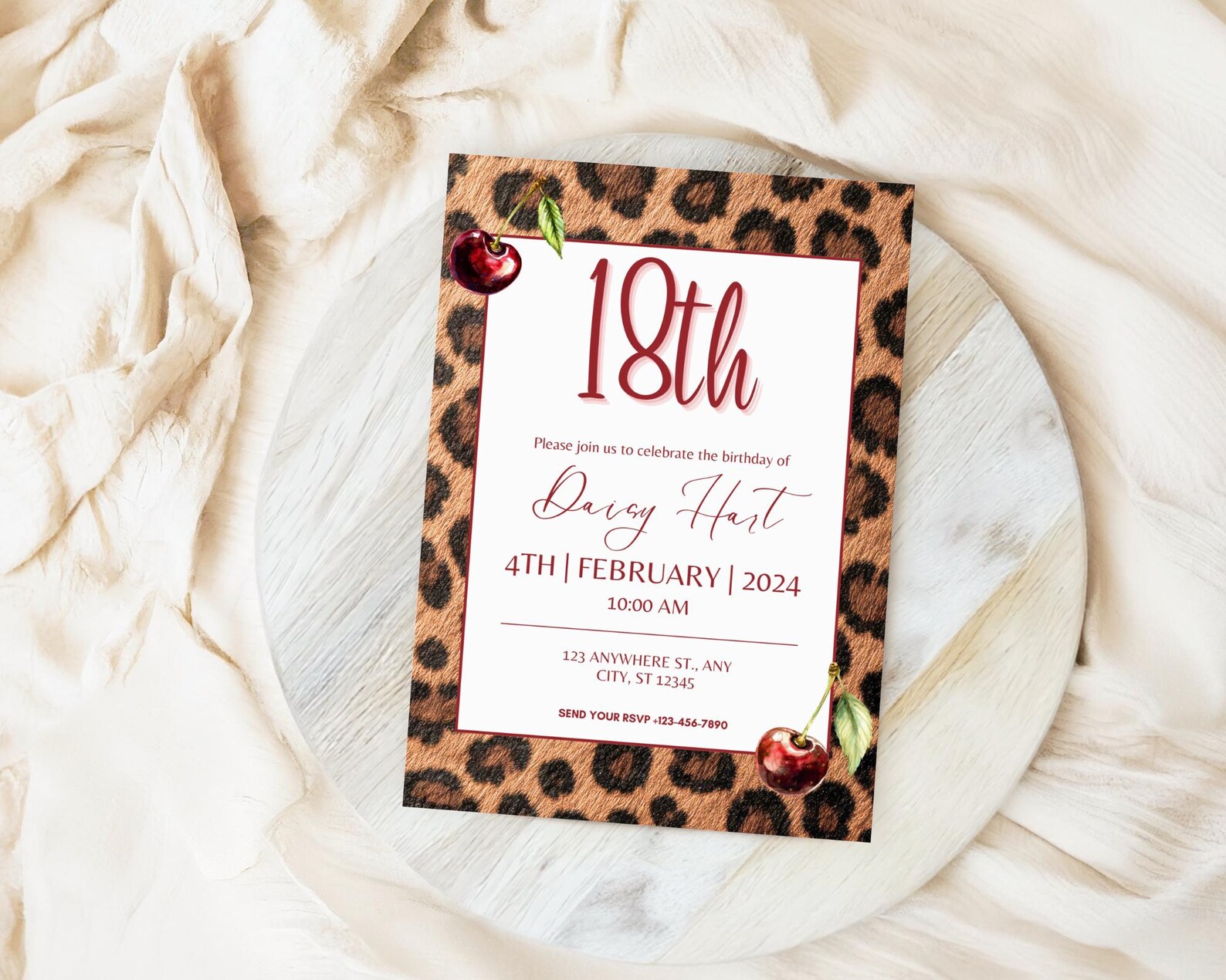 Cheetah Print Birthday Invitation, Cherry Game Night Invite, Cherry ...