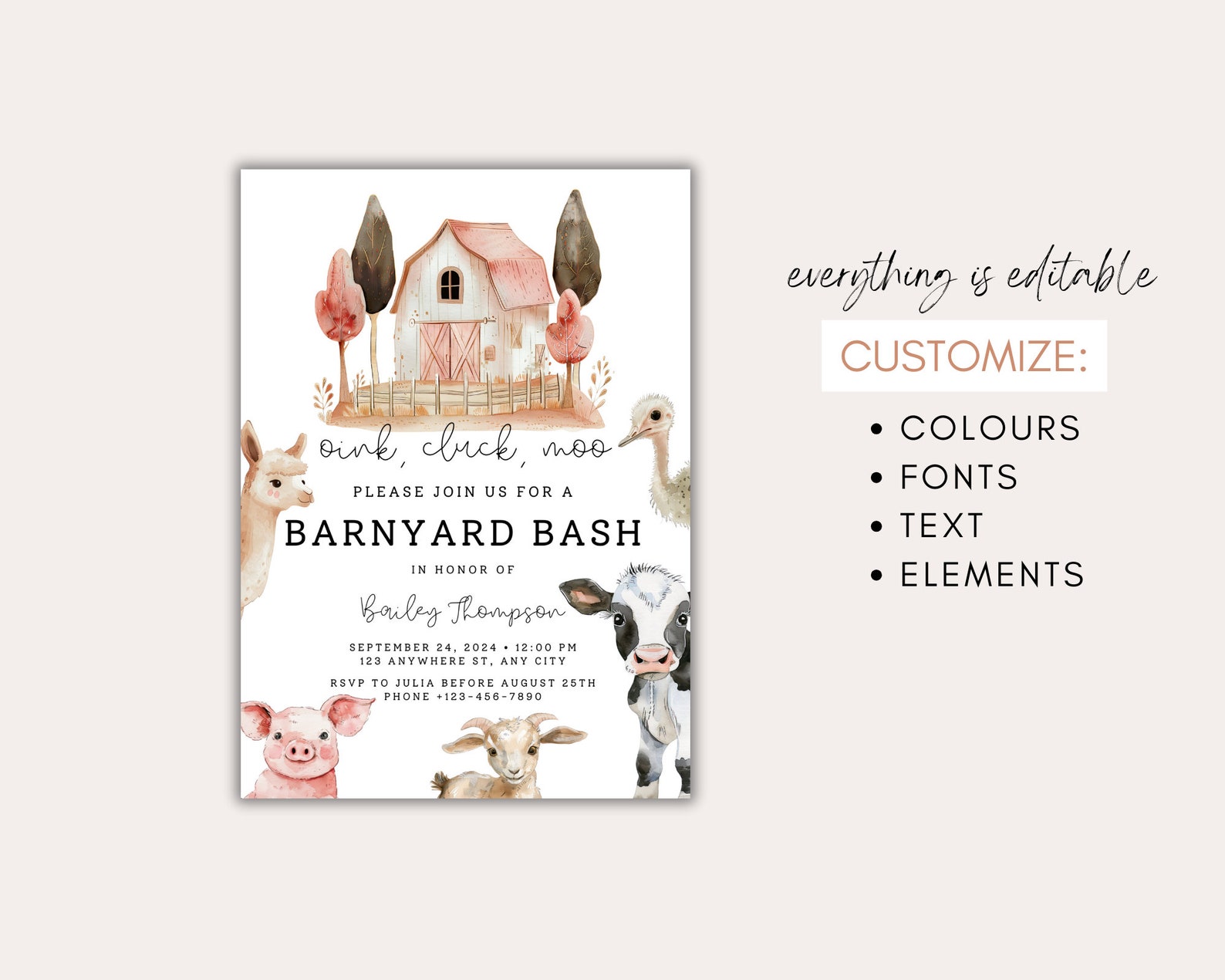 Editable Farm Birthday Invitation, Boy Farm Party Invite, Barnyard ...