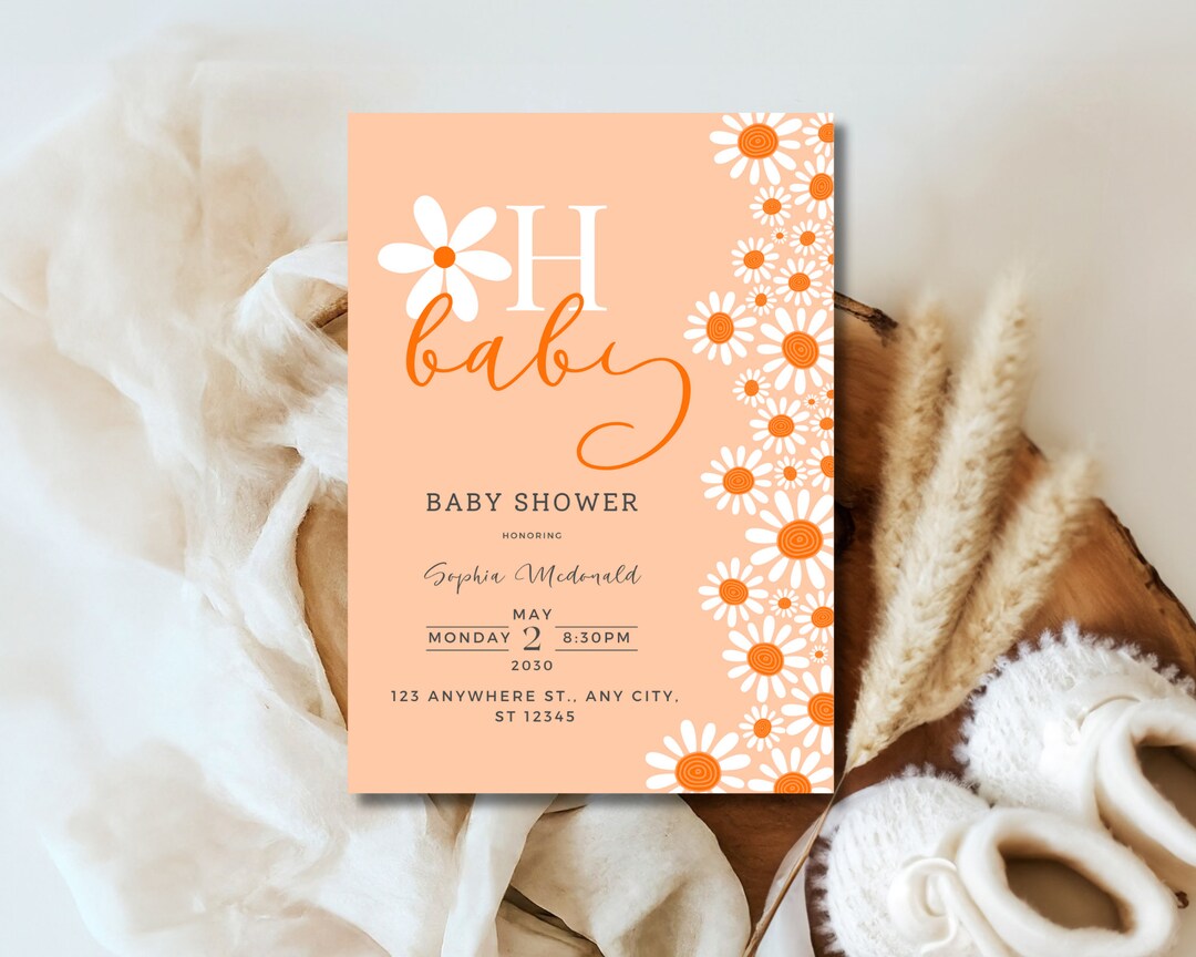Daisy Baby Shower Invitation, Oh Baby Daisy Baby Invitation, Boho Daisy ...
