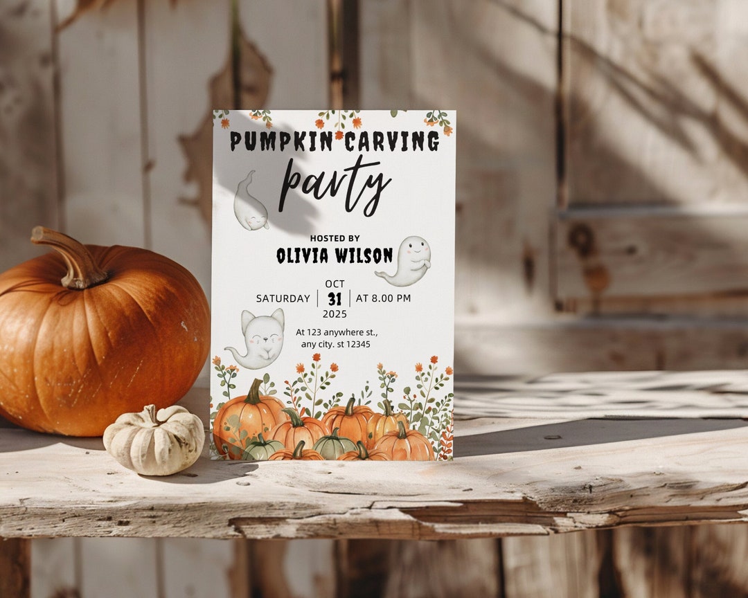 Pumpkin Carving Party Invitation, Printable Kids Halloween Party ...