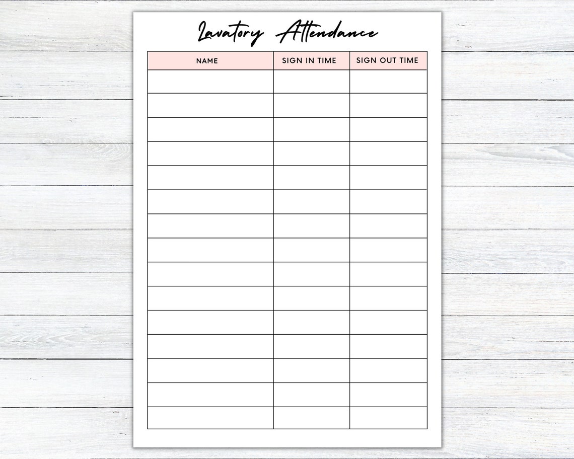 Bathroom Sign in Sheet Printable Sign in Sign Out Template - Etsy Australia